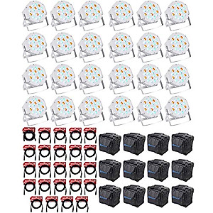 (24) Rockville LED RGB Par Can Wash Light - White Bundle: (12) Wash Lights, (1) Universal Travel Bag, (1) 25ft 3 Pin DMX Lighting Cable, (23) 10ft 3 Pin DMX Lighting Cables (60 Items)