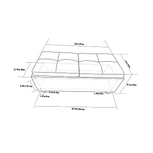SIMPLIHOME Avalon 42 Inch Wide Contemporary Rectangle 2 Tray Storage Ottoman in Midnight Black Vegan Faux Leather, For the Living Room, Entryway and Family Room
