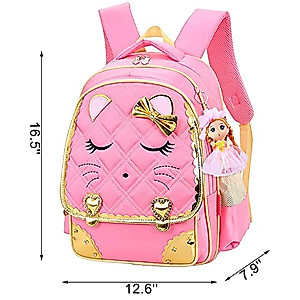 Cat Face Girls Backpack Kids School Bookbag for Students (Pink)
