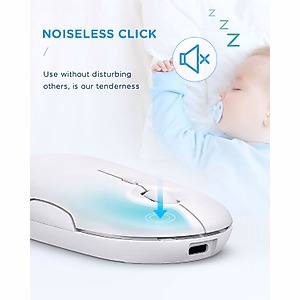 Rechargeable Bluetooth Mouse , seenda Wireless Dual Mode Mouse , 3 Adjustable DPI, USB-Type-C Cordless Mouse for iPad OS 13, MacBook, PC, Chromebook, PS4 Pro, PS5 (White)