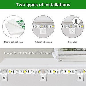Hysmigor transparent Strip Light Clips, Self Adhesive with Screws Mounting Holder, 50Pcs LED Strong Fixing Clips And Screws For 0.39in/10mm Width IP30/65 2-4PIN Strip Lights,Fairy Lights,String Lights