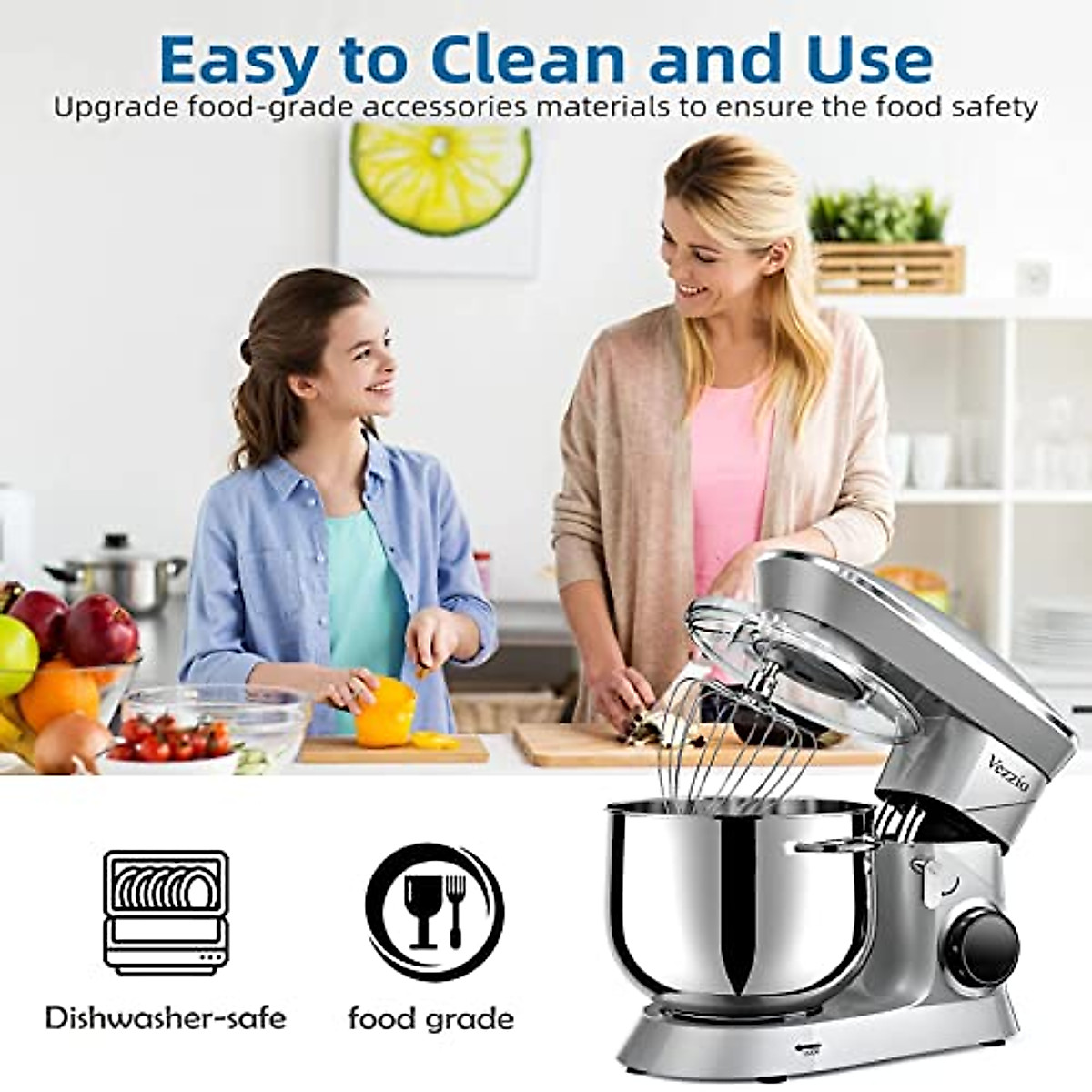 9.5 Qt Stand Mixer, 10-Speed Tilt-Head Food Mixer, Vezzio 660W Kitchen Electric Mixer with Stainless Steel Bowl, Dishwasher-Safe Attachments for Most Home Cooks (Silver)