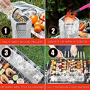 Prefdo Smoker Tube - 6” Stainless Steel Wood Pellet Tube Smokers for Cold or Hot Smoking , 5 Hours of Billowing Smoke, Work with Electric Gas Charcoal Grills or Smokers, H