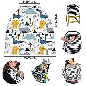 Cartoon Dinosaur Car Seat Covers for Babies Boy Girl Capony Covers Animal Nursing Cover Breastfeeding Scarf Soft Breathable Stretchy Coverage, Dino Wildlife Infant Stroller Cover Shopping Cart