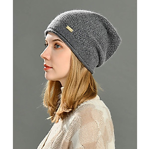 jaxmonoy Slouchy Beanies for Women Winter Soft Warm Cashmere Hat Skull Cap Ladies Knit Wool Beanie hat for Women - Dark Grey