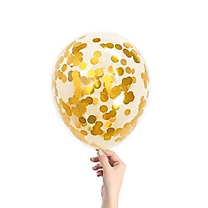 Gold Confetti Balloons, 40 Pcs 5 Inch Clear Balloons with Confetti Inside for Graduation Engagement Cake Topper Decor Bridal Shower Baby Shower Birthday Party Decoration Supplies