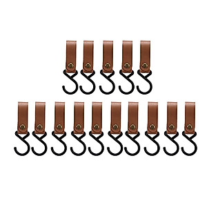 15Pcs Leather S Hooks, Rustic Brown Leather S Hooks Metal S Shaped Hooks for Hanging High Strength Multifunctional Portable S Hangers for Outdoor Camping(brown)