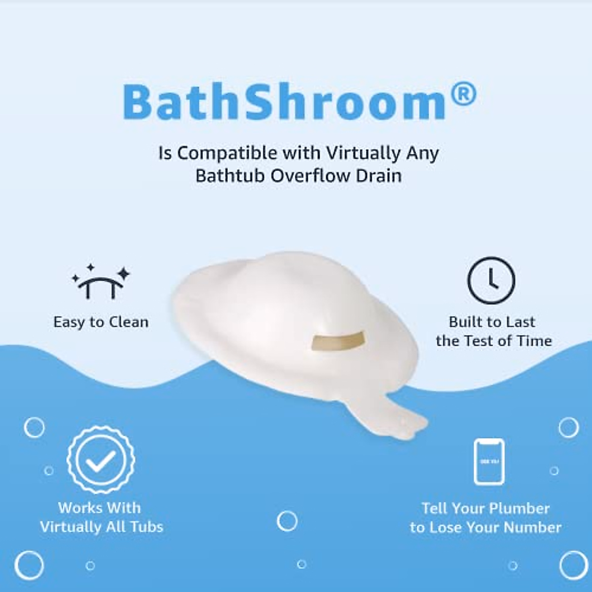 BathShroom Overflow Drain Cover for Fuller Baths, White