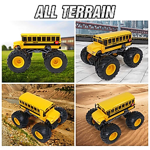 WOWRC Remote Control Fire Truck RC School Bus with Sounds Lights Rechargeable 2.4GHz Monster Trucks Toy for Kids, Boys, Toddlers (Yellow)