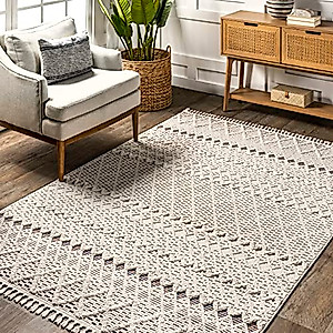 nuLOOM Elena Moroccan Lattice High/Low Tasseled Area Rug, 8x11, Beige