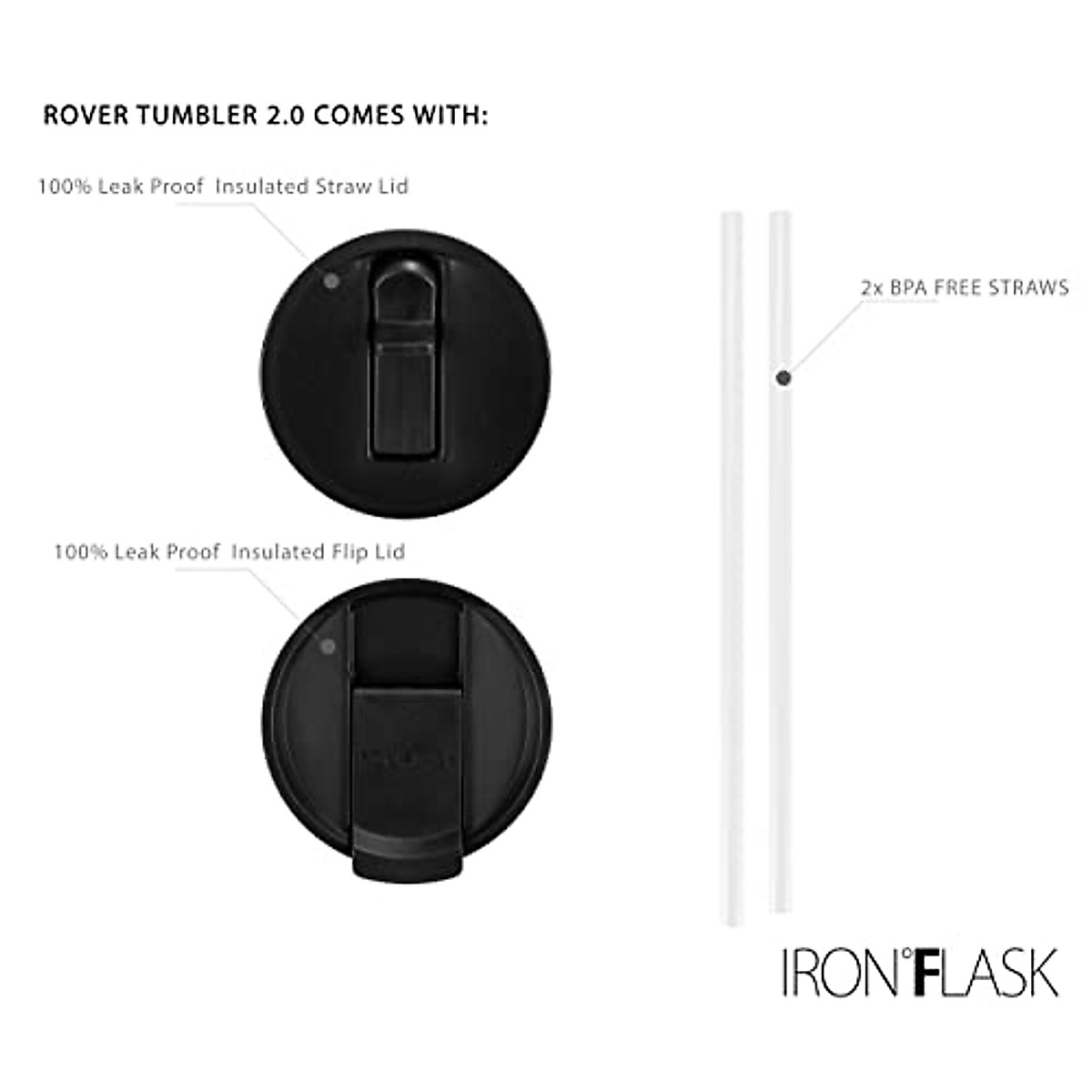 IRON °FLASK Rover Tumbler 2.0-16 Oz, 2 Lids Vacuum Insulated Stainless Steel Bottle, Modern Double Walled, Drinking Cup Simple Thermo Travel Mug, Hydro Water Metal Canteen Midnight Black