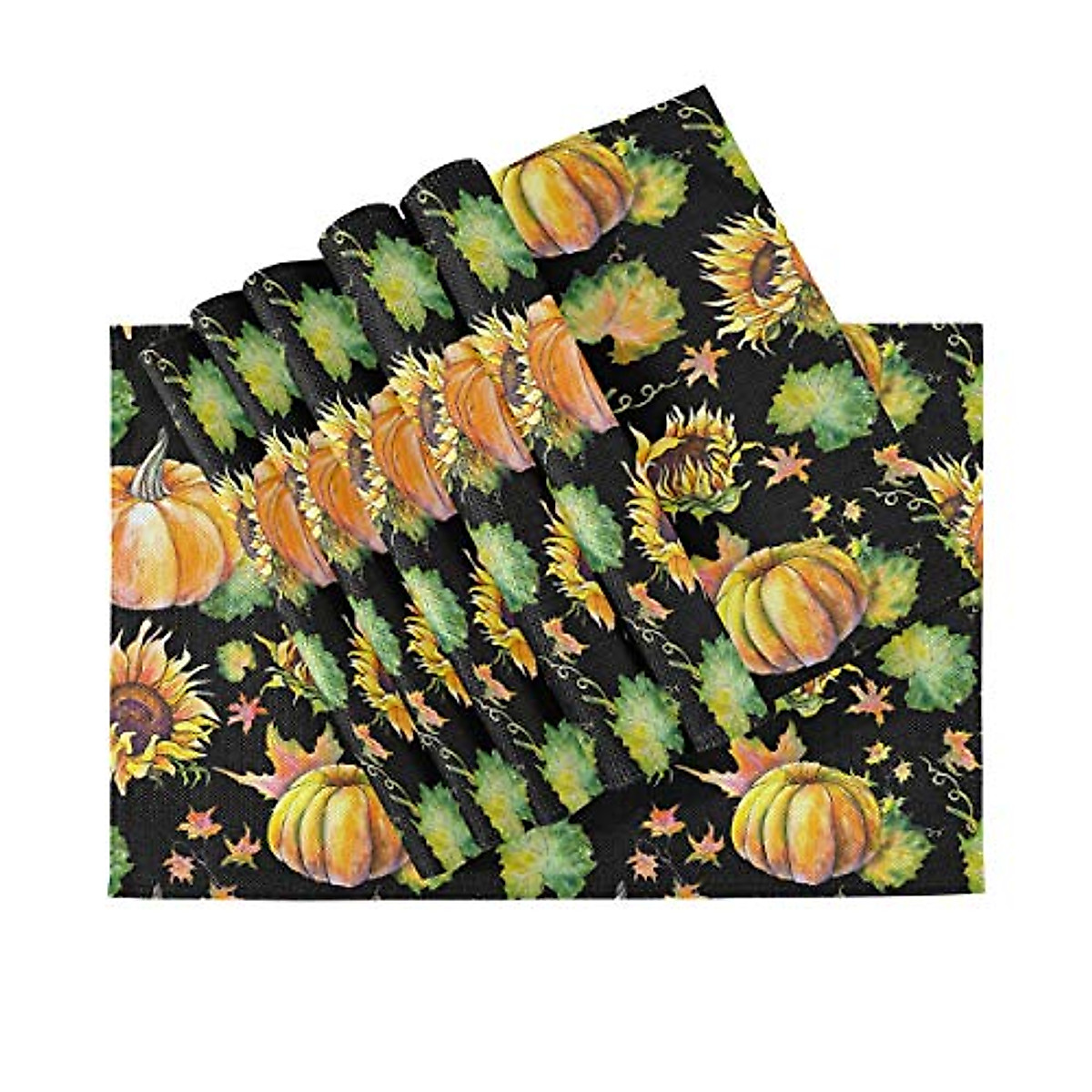 Autumnof Pumpkins Sunflowers Leaves Branches Placemats Set of 6, Double Sides Printing Place mats for Kitchen Dining Table Non-Slip Decorative Table Mat Washable