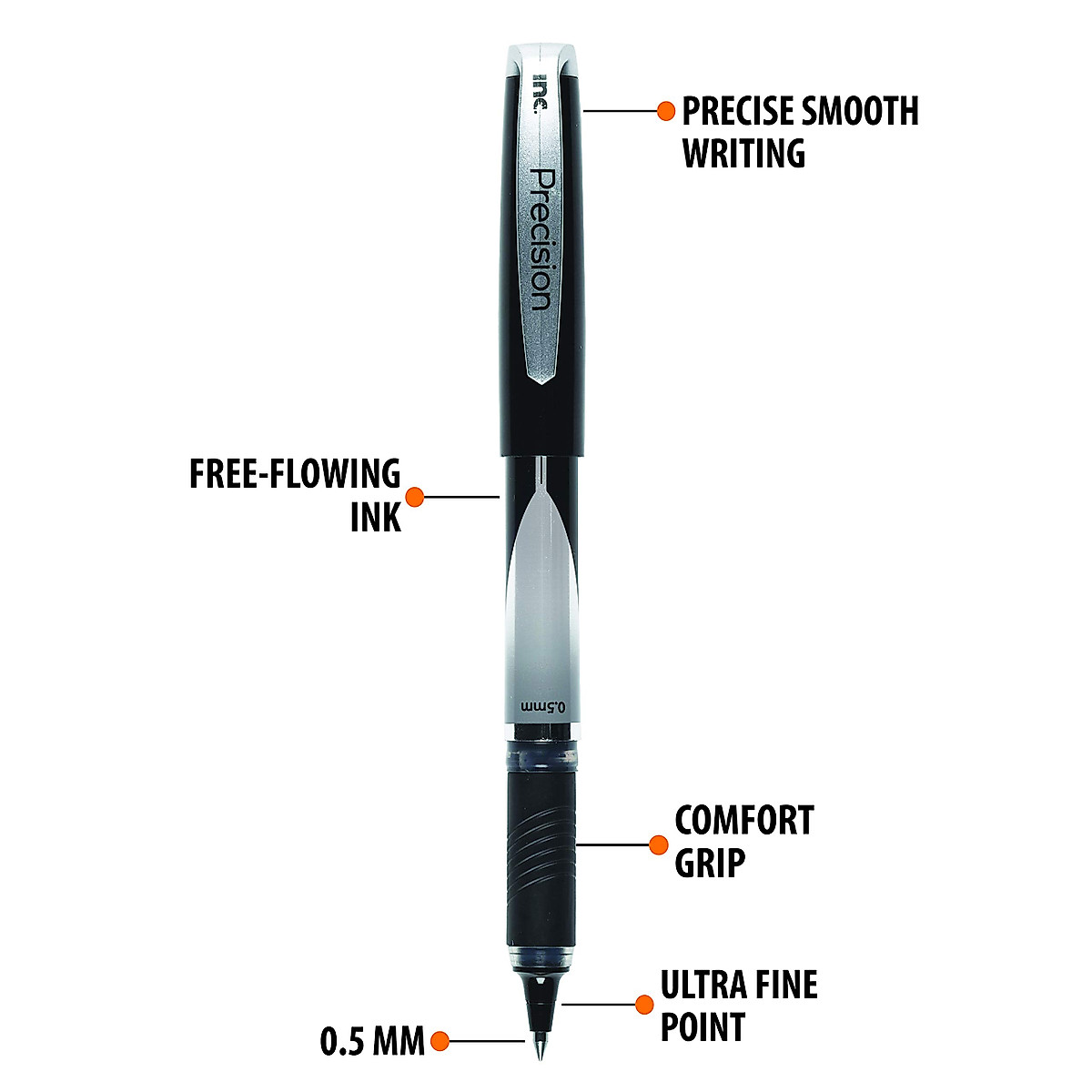 INC R2 PRECISION ROLLERBALL 0.5 MM Tip Ultra Fine Point 12 Count Comfort Grip R-2 Precision Pens with Free Flowing Liquid Ink for Smooth Writing, Premium Black Ink Pens for Home, School or Office