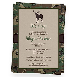 Baby Shower Invitation Woodland Camo Oh Deer Hunting Camouflage Hunting Outdoors Customized Personalized Cards (12 count)