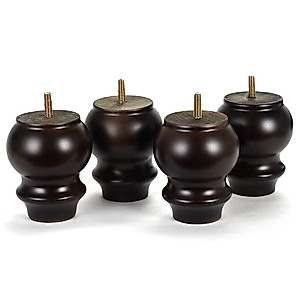 CtopoGo Wooden Round Gourd Furniture Legs 4 Inch Set of 4 Mid-Century Modern Sofa Couch Chair Armchair Night Stand Recliner Dresser Cabinet Feet Legs with Pre-Drilled Bolts (4" / 10cm, Walnut)