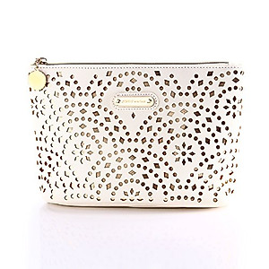 Makeup Bag, Wuhua Gold Pattern Cosmetic Bag with Zipper, Toiletry/Travel Bag for Brushes Jewelry Accessories Collection, Single Layer Storage Bag for Women