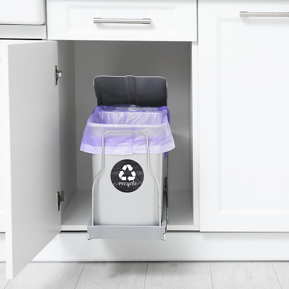 Rustic Trash Recycle Magnets for Kitchen Trash Can and Recycle Bin, Farmhouse Garbage Can Logo Symbol Magnet, 3.5 Inch Recycle Magnet for Trash Can with 4 Adhesives, Made in USA, Combo Wood