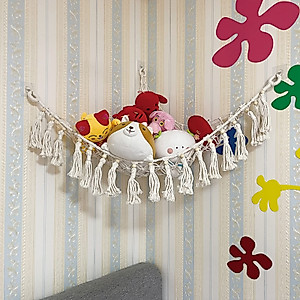 MACAJICHO Stuffed Animal Hammock, Toy Hammock Stuffed Animal Net with Macrame, Kids Toy Organizer Hanging Net for Stuffed Animals Boho Decor for Kids Room, Play Room, Bedroom