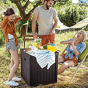 YITAHOME 51 Gallon Medium Deck Box,Outdoor Storage Container for Patio Cushions,Pool Supplies,Garden Tools,Weather, Resistant,Resin (Brown)