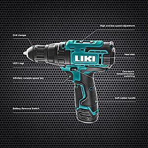 Cordless Drill Driver Set, 12V Power Drill Kit with Battery and Charger, MAX Drill 280 In-lb Torque 3/8" Keyless Chuck Built-in LED-Drill for Wood Bricks Walls Metal, Furniture Installation
