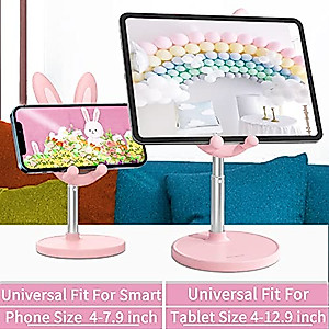 Cute Rabbit Phone Stand Holder, Adjustable Bunny Tablets Stand Desktop (Pink)