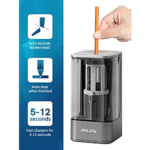 JARLINK Electric Pencil Sharpener, Auto Stop AC Adapter Operated Sharpener for No.2/Colored Pencils(6-8mm), Portable for School Classroom/Office/Home