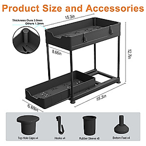 Double Sliding Under Sink Organizer, 2 Tier Pull Out, Multi-Use ABS Plastic, Easy to Assemble, Black