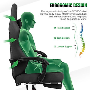 SITMOD Gaming Chairs for Adults Executive Office Chair Back Support Comfy Fabric Ergonomic Chair with Footrest Lumbar Support Computer Chair PC Racing Chair Reclining Swivel Massage Gaming Chairs