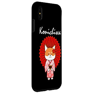 iPhone XS Max Funny Shiba Inu Uni Dog Konichiwa Kimono Flower Dress Case