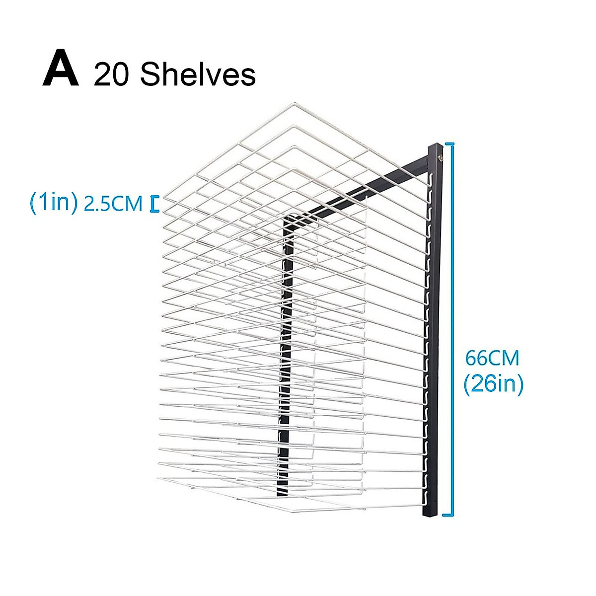 Metal Steel Art Drying Rack for Paintings, A3 Paper & Prints, Artwork Storage Display Rack with Wire Shelves for Art Organizer, Classrooms, Art Studios, White+Black (Size : A- Wall Mounted)