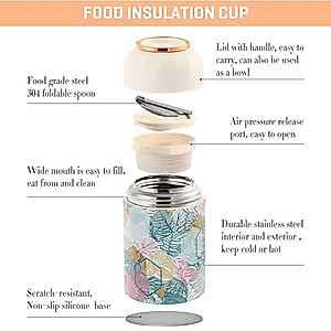 Purple Stripes Flowers Kids Womens Insulated Food Jar with Spoon 17oz/500ml Lunch Containers For Hot Stainless Steel Vacuum Vacuum Insulated Insulated Jar for Keep Food Warm