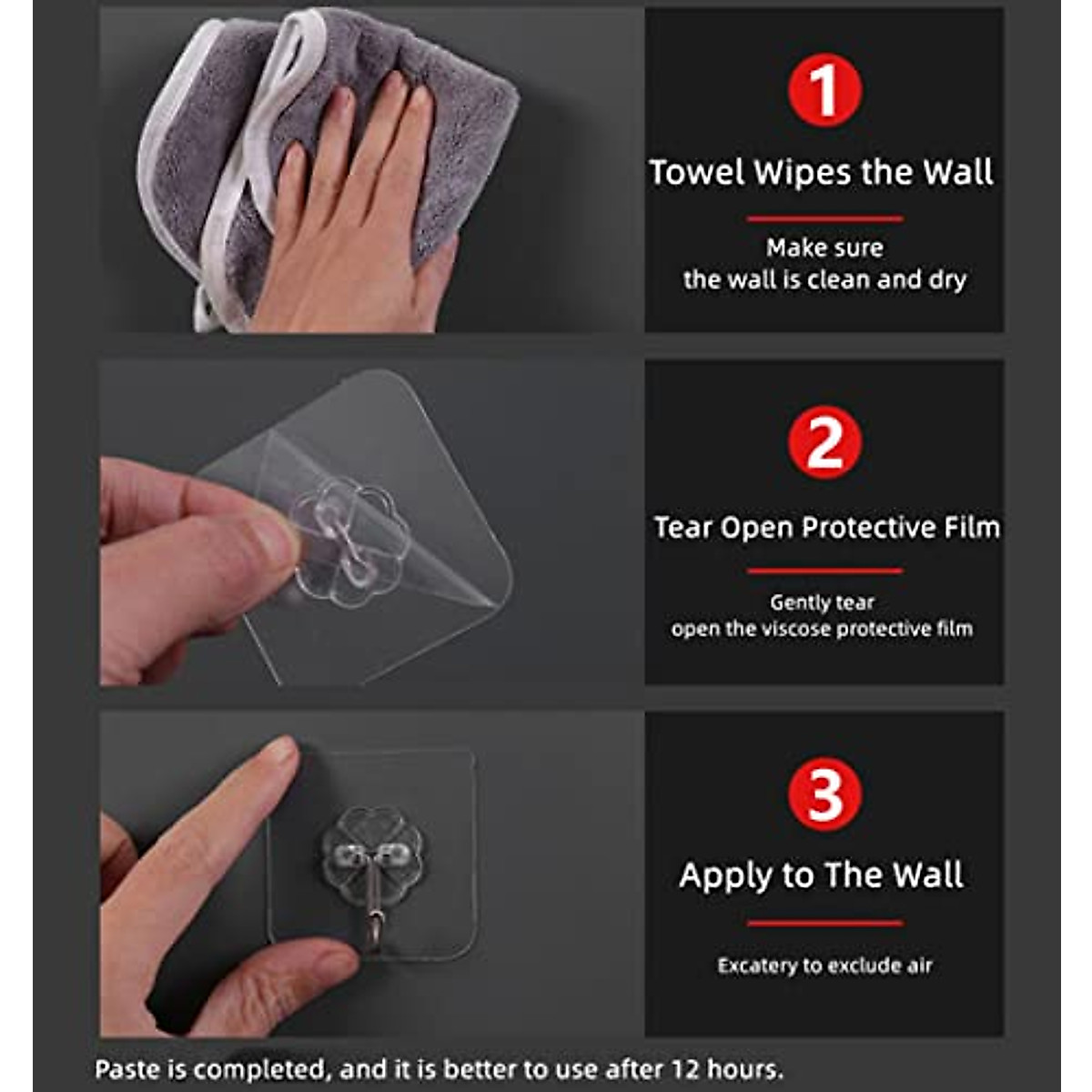 Pengwei 24 Pack Adhesive Hooks Transparent Non-Marking Waterproof Hooks Strong Adhesive Hooks for Kitchen Bathroom Cloakroom Reusable Wall Hooks Nail Free Heavy Duty Adhesive Hooks