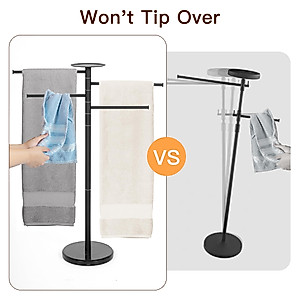 tonchean Freestanding Towel Rack for Bathroom, 4 Swivel Arms Standing Towel Racks with Weighted Marble Base, Towel Holder for Bathroom Bedroom