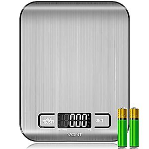 Vont 'Milo' Kitchen Scale, Food Scale, Digital & Mechanical Scale with Beautiful LCD Screen, 6 Measurement Units, Gram Scale Used for Weight Loss, Baking, Cooking, 304 Food Grade Stainless Steel