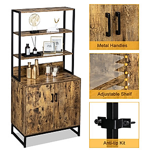 VINGLI Bookshelf with Storage Cabinet, Tall & Wide Industrial Bookcase with 2 Doors & 3-Tier Shelves for Living Room/Bedroom/Office (Rustic Brown, 30'' x 16'' x 69'')