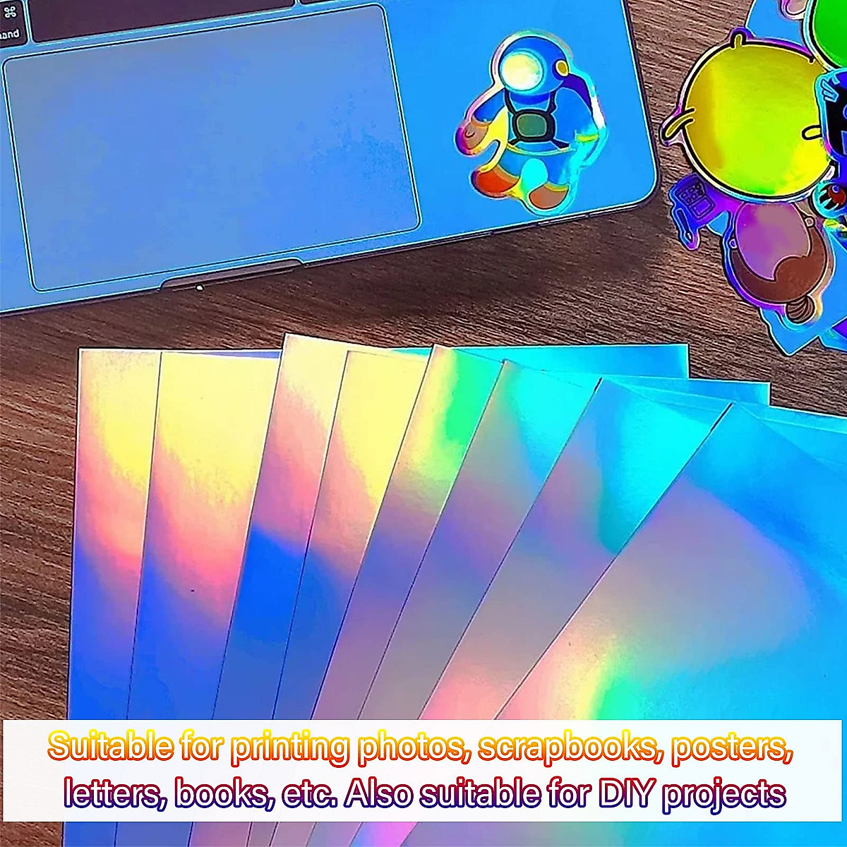 22 Sheets Holographic Sticker Paper, A4 Size 8 x 12in Dries Quickly Printable Holographic Stick Adhesive Paper for Inkjet Printers, Photocopiers, Printers