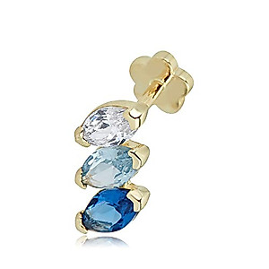 AVORA 14K Yellow Gold Multi-Color Marquise Simulated Diamond CZ Cartilage Piercing Flat Back Earring Body Jewelry (18 Gauge)