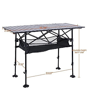 ALPHA CAMP Camping Table Outdoor Portable Table with Storage Adjustable Aluminum Table for Grill Travel Table Outdoor Picnic,Beach,BBQ,Backyards