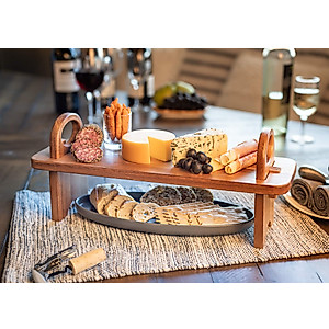 SPEShh Acacia Wood Serving Board on Stand – Contemporary Raised Wooden Serving Platter – Elegant Hand-Finished Home Décor Counter Shelf Organizer & Cheese Charcuterie Boards - 16.5 x 5.5 x 6.7 inches