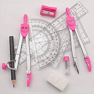 Geometry Set Maths Compasses for Students with Compasses Protractor in Carry Case, Pink