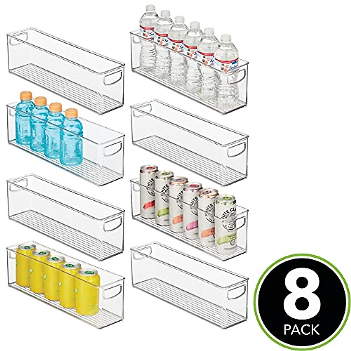 mDesign Plastic Kitchen Organizer - Storage Holder Bin with Handles for Pantry, Cupboard, Cabinet, Fridge/Freezer, Shelves, and Counter - Holds Canned Food, Snacks - Ligne Collection - 8 Pack - Clear