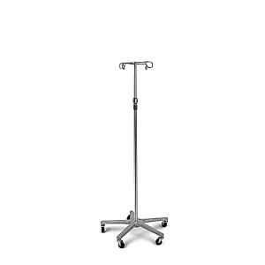 Medline Deluxe 5-Leg IV Pole Stand with 4 Hooks, Aluminum Construction, Adjustable Height from 48.5" to 82", Ideal for Medical Use in Hospitals and Nursing Homes (Pack of 2)