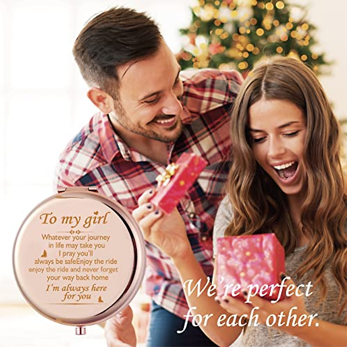 Daughter Gifts from Mom Dad for Rose Gold Compact Mirror,to My Girlfriend Gifts,Engraved Compact Mirror,Round Folding Mirror Handheld 2-Sided Mirror,1x/2x Magnification Compact Mirror.