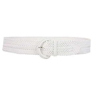 2 Inch Wide Hand Made Soft Metallic Woven Braided Round Belt, White | s/m (28"-30" waist)