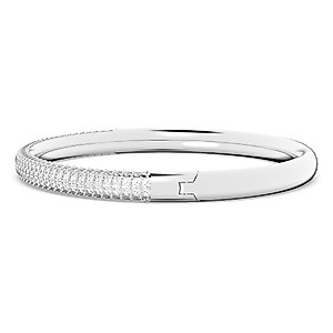 SWAROVSKI Dextera Women's Bangle Bracelet, Medium Bracelet with Clear Crystal Pavé on a Rhodium Finished Band with Hinge Closure