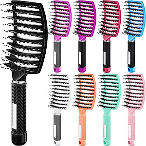Zopeal 9 Pieces Boar Bristle Curved and Vented Brush for Detangling Dry, Wet, Curly, Thick or Straight Hair - Enhances Shine for Women, Men, and Kids