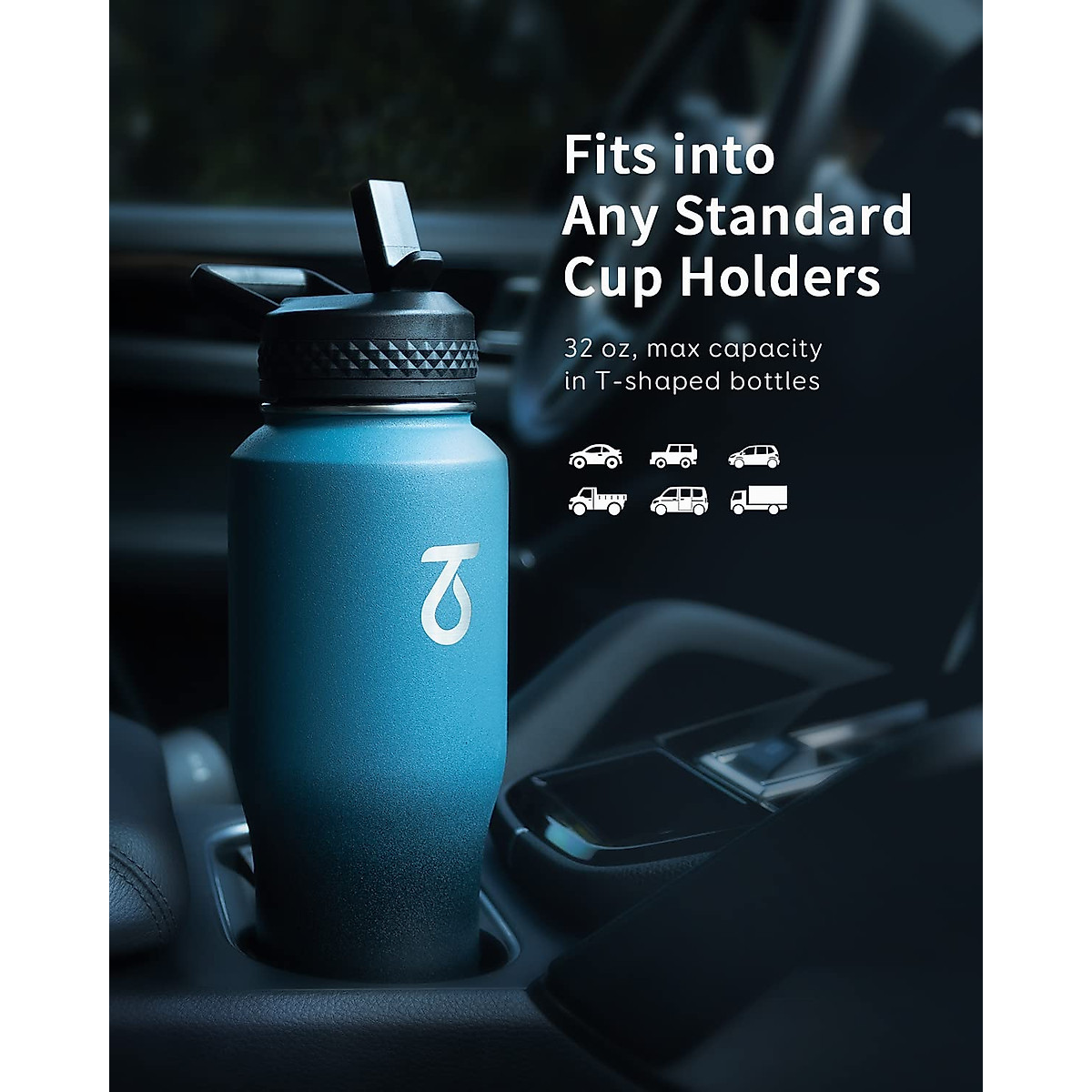 Trebo Water Bottle 32oz/64oz with Paracord Handle, Half Gallon Food-grade Double Wall Vacuum Stainless Steel Insulated Jug with Straw Spout Lids, Leakproof Keep Cold & Hot, Ombre: Indigo/Black