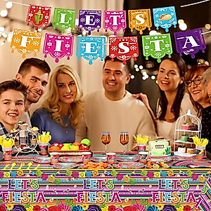 172 Pcs Mexican Themed Fiesta Party Supplies Set Serves 24, Include Fiesta Tablecloth, Let's Fiesta Banner, Mexican Plates and Napkins Tableware Set for Cinco De Mayo Mexican Taco Fiesta Party Decor