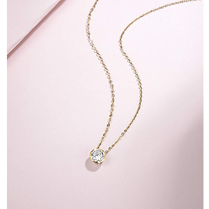 FANCIME 14k Solid Yellow Gold 1 Carat 6.5mm Moissanite Classic Bezel Set Solitaire Gemstone Pendant Necklace for Women Girls, Gold Chain 16 + 2 inch Extender