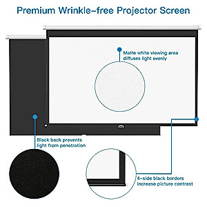 Projector Screen 100 Inch 16:9 - Auto-Locking Portable Projection Screen for 4K 3D 1080P HD - Manual Projector Screen Pull Down for Indoor Outdoor Home Theater Office Movies by PERLESMITH